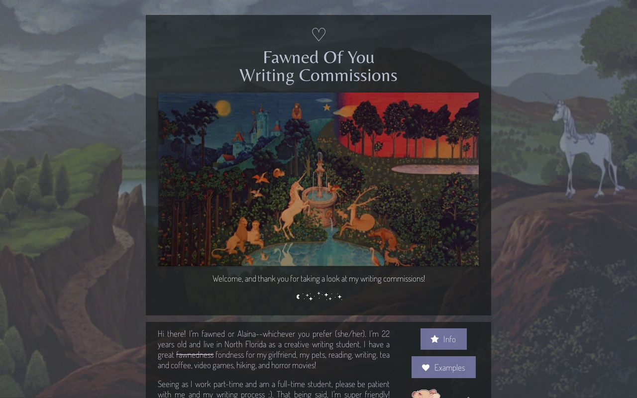 fawned writing commissions